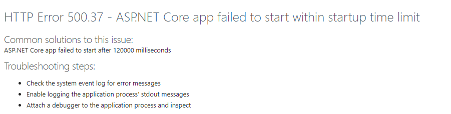 Aspnet Core App Failed To Start Within Startup Time Limit 메모엔진