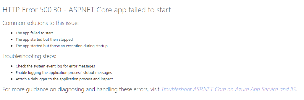 Error 50030 Aspnet Core App Failed To Start 메모엔진 